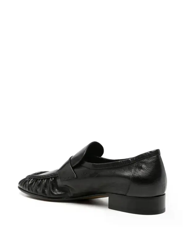THE ROW Ruched Leather Loafers - Black
