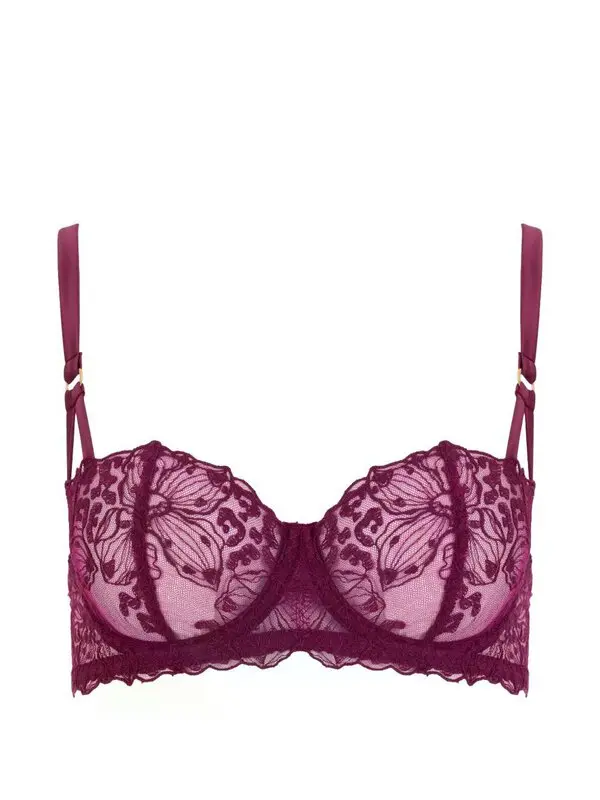 FLEUR OF ENGLAND Floral-lace Balcony Bra - Red