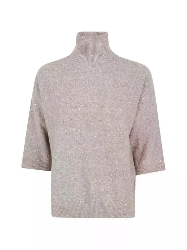 Seventy Sequin-embellished High-neck Fine-knit Top - Brown