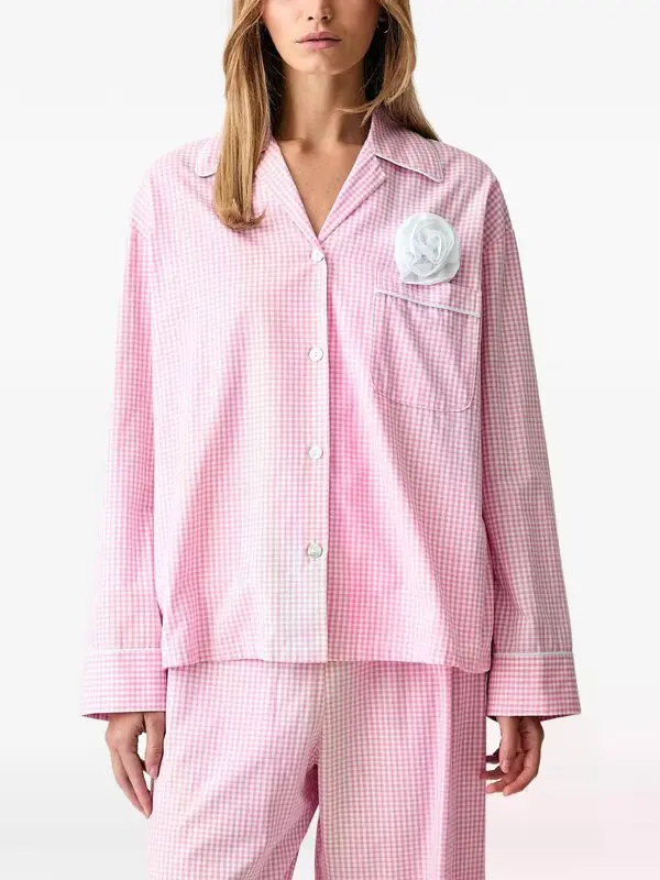 Sleeper Gingham Floral-appliqué Pajama Top