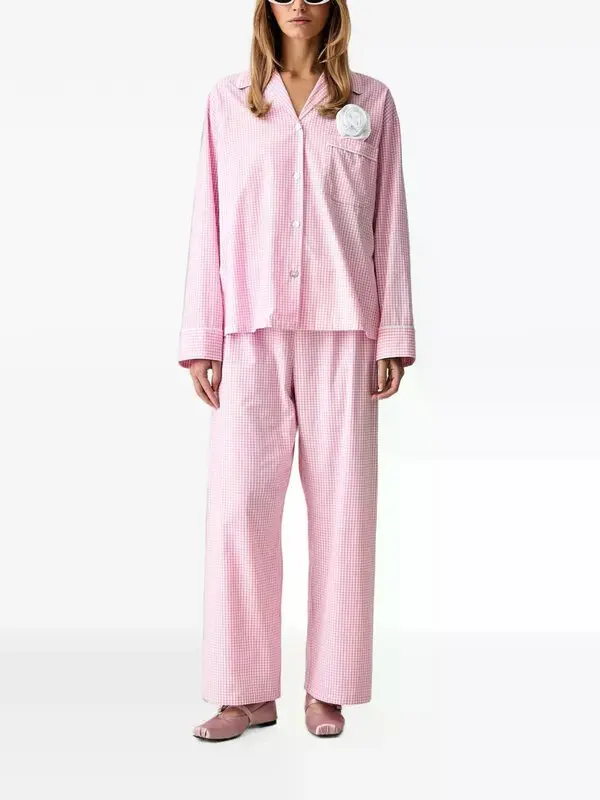 Sleeper Gingham Floral-appliqué Pajama Top