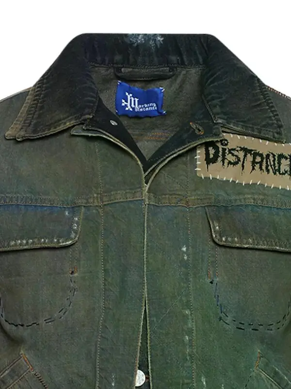 MARKING DISTANCE Stud-embellished Layered Denim Jacket