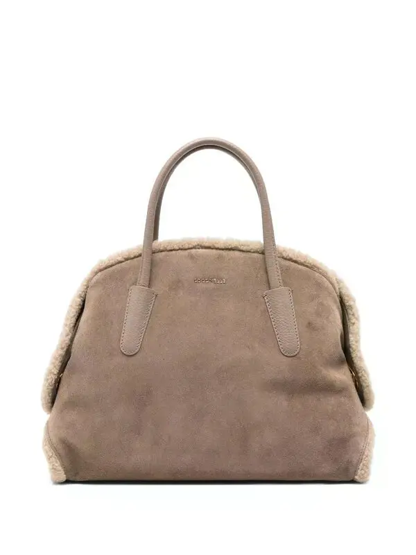 COCCINELLE Shearling-trim Suede Shoulder Bag - Brown