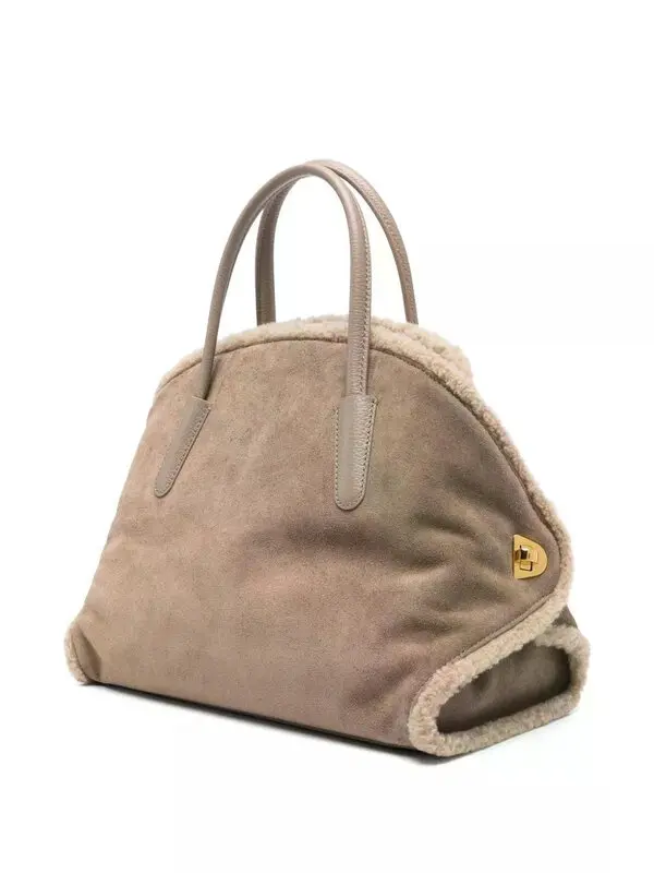 COCCINELLE Shearling-trim Suede Shoulder Bag - Brown