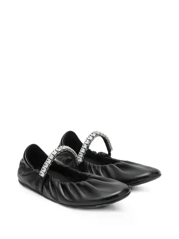 JIMMY CHOO Jade Soft Nappa Leather Ballerina Flats With Crystal Strap - Black