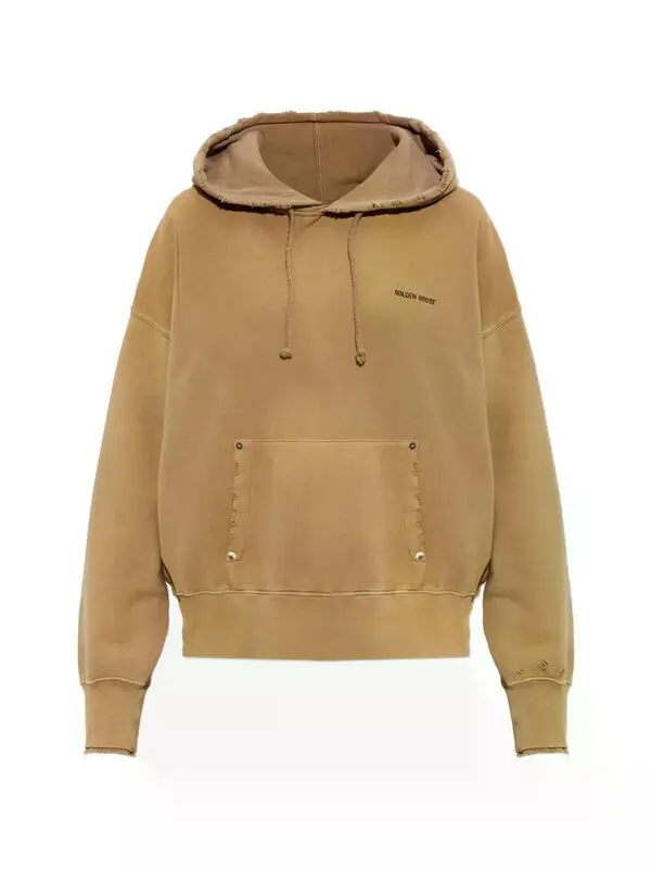 GOLDEN GOOSE Distressed Logo-print Hoodie - Neutrals