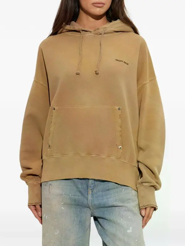 GOLDEN GOOSE Distressed Logo-print Hoodie - Neutrals