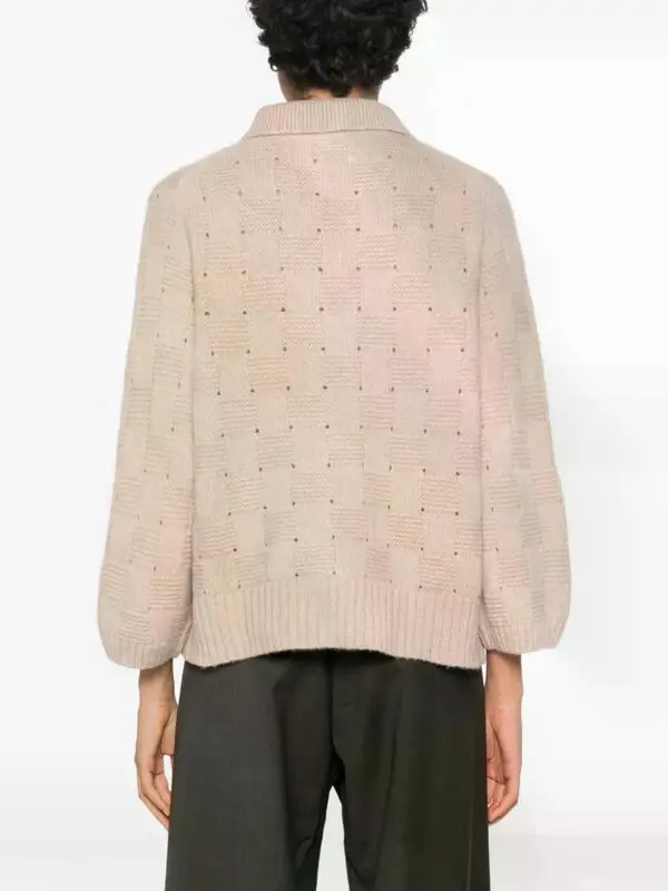 ALLUDE Check-knit Button-up Cardigan