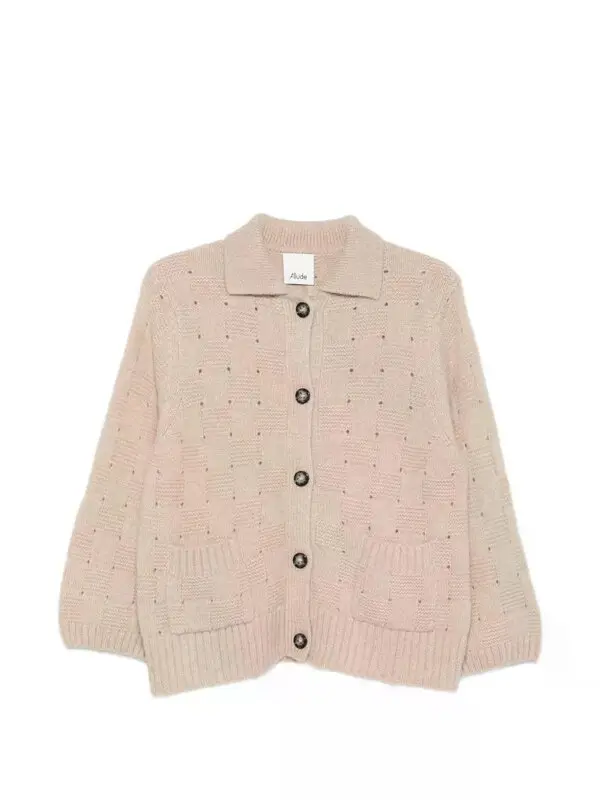 ALLUDE Check-knit Button-up Cardigan - Neutrals