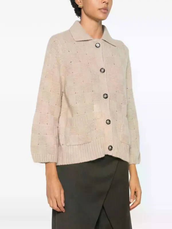 ALLUDE Check-knit Button-up Cardigan