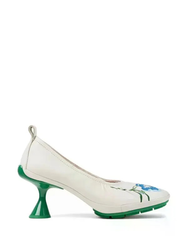 Camper Right Left Twins Floral-embroidered Pumps - White