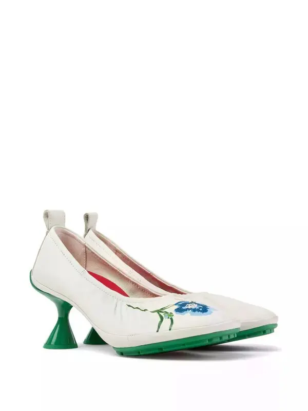 Camper Right Left Twins Floral-embroidered Pumps - White