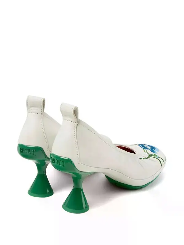 Camper Right Left Twins Floral-embroidered Pumps - White
