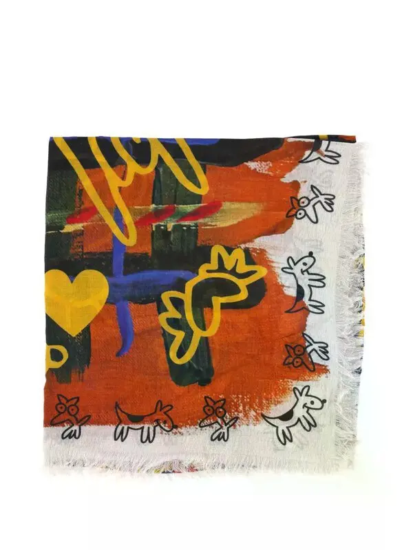 Destin Graphic-print Frayed Scarf - Orange