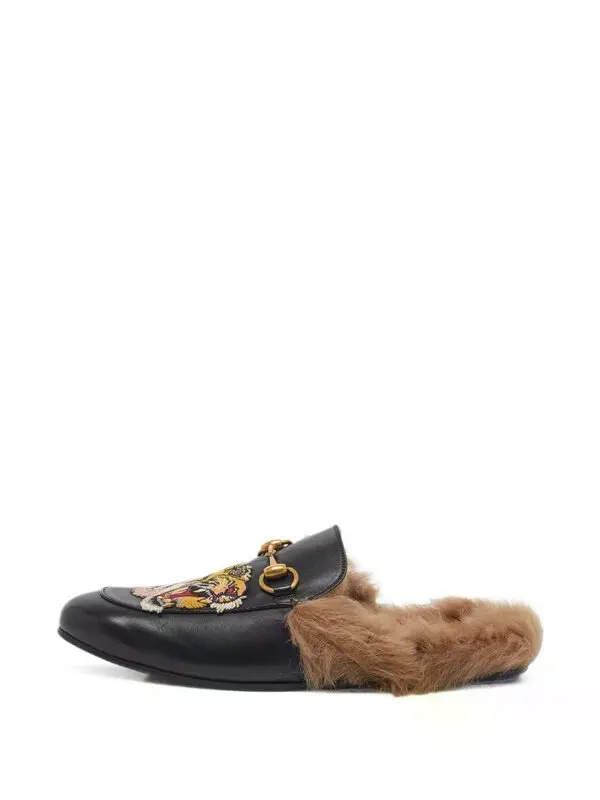 Gucci Princetown Tiger-embroidered Mules - Black