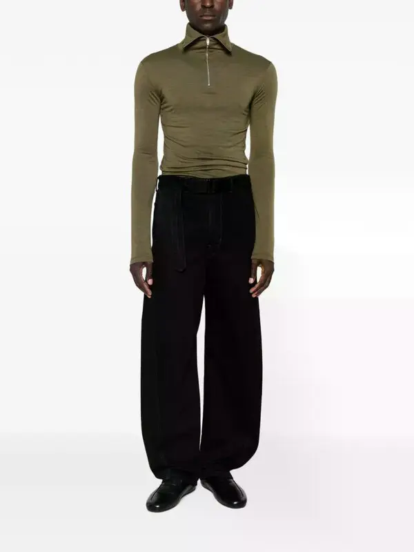JIL SANDER Zip-neck Long-sleeve T-shirt - Green