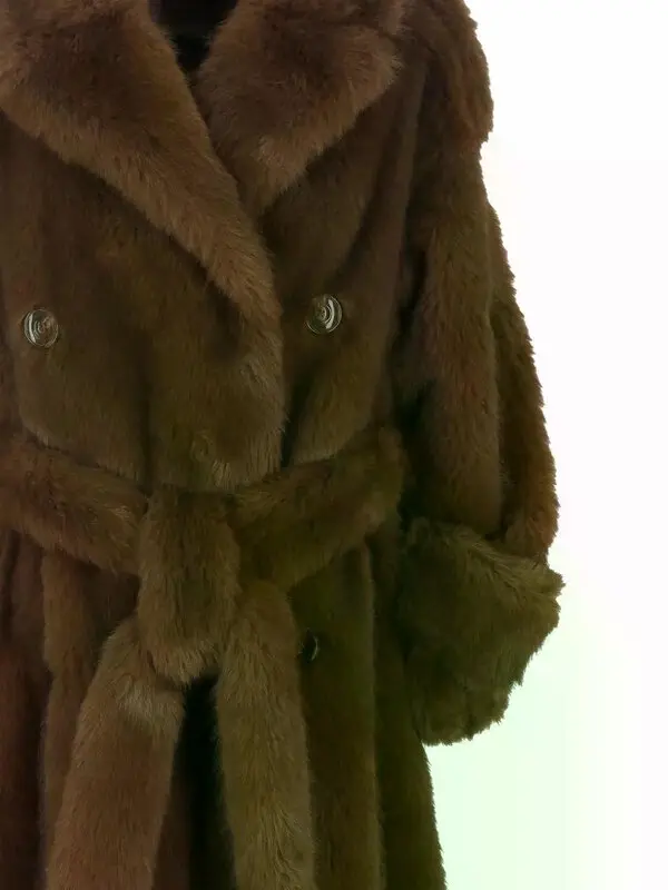 BB COUTURE Belted Double-breasted Faux-fur Coat