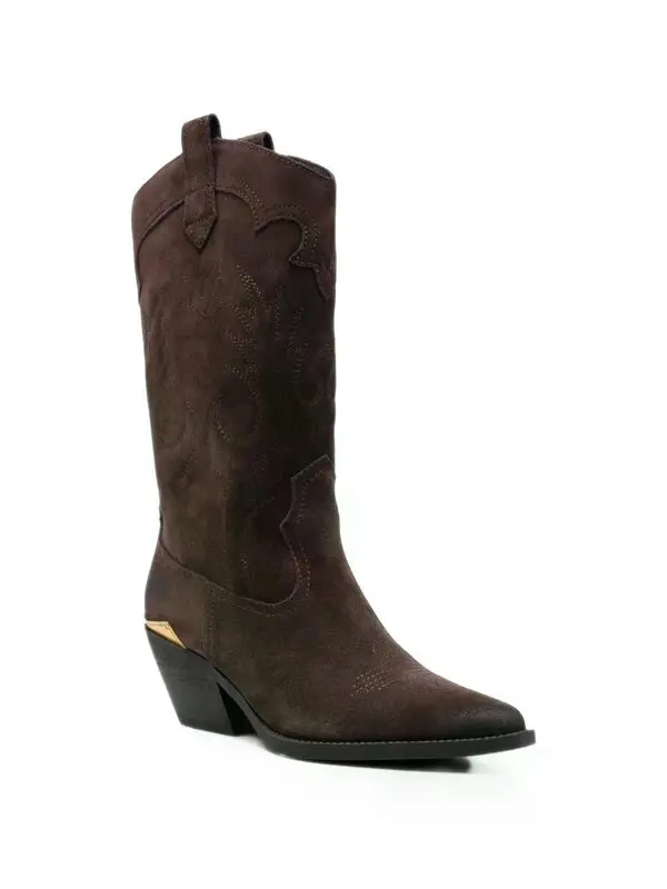 Liu Jo Embroidered Leather Boots - Brown