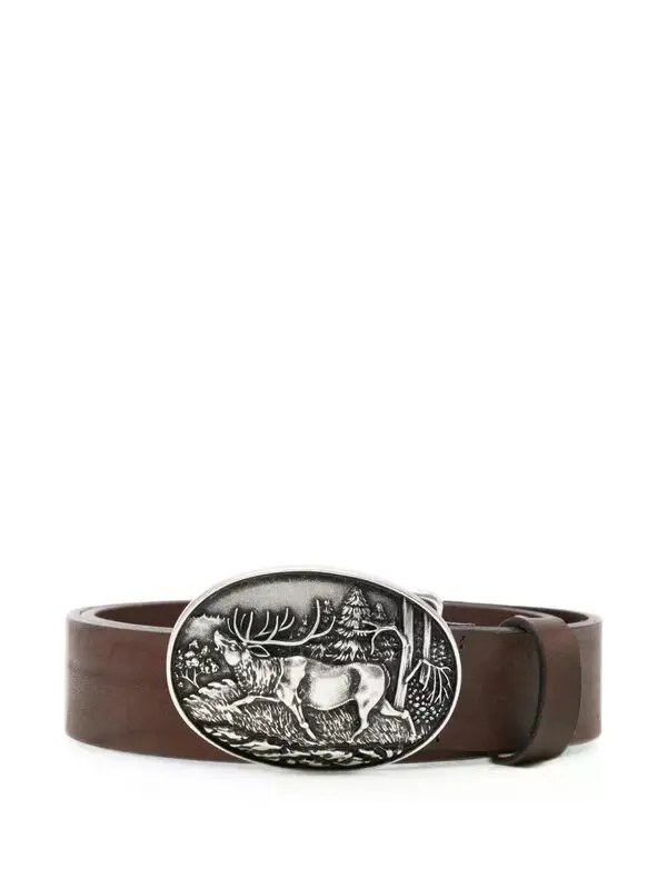 SEBAGO Engraved Buckle Leather Belt - Brown
