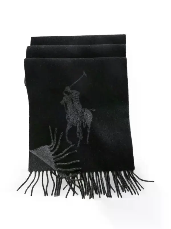 Polo Ralph Lauren Pony Motif Fringed Scarf - Black