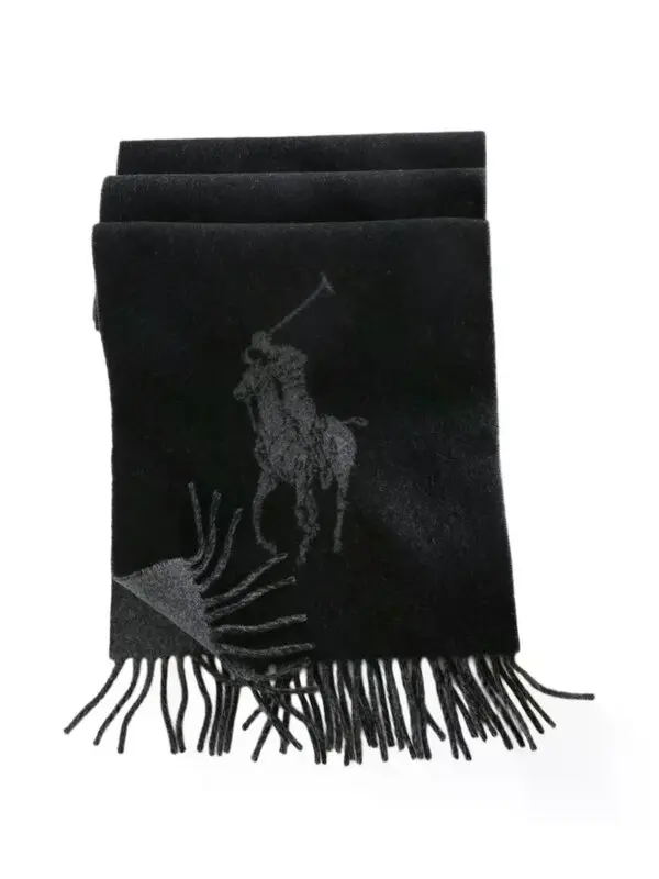 Polo Ralph Lauren Pony Motif Fringed Scarf - Black