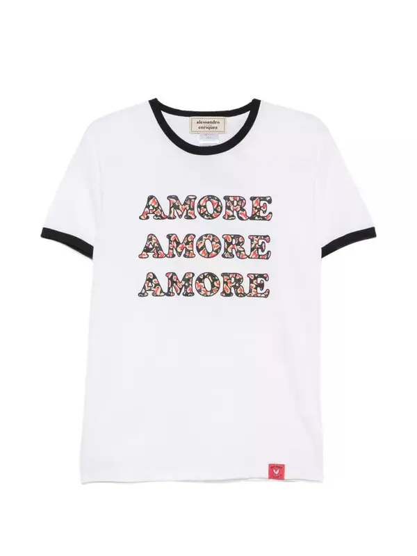ALESSANDRO ENRIQUEZ Slogan-print Ringer T-shirt - White