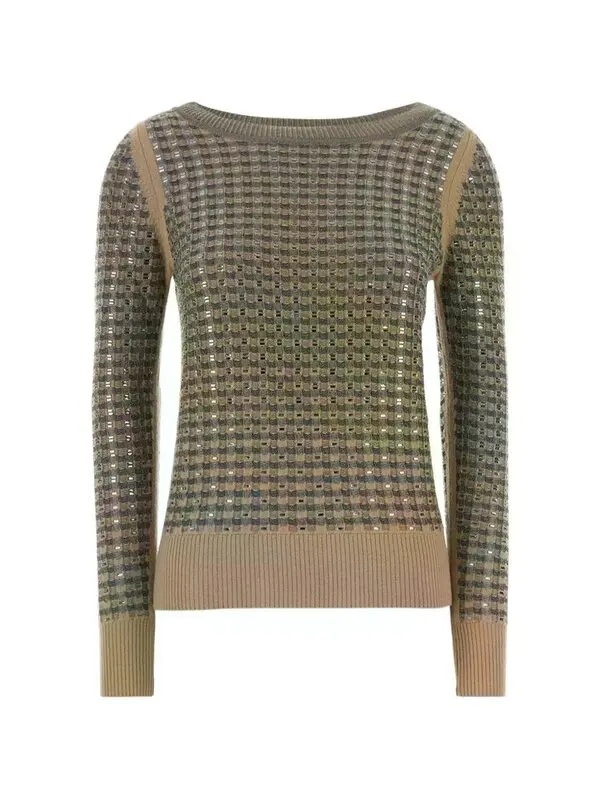 Ermanno Scervino Sequin-embellished Gingham-knit Sweater - Neutrals