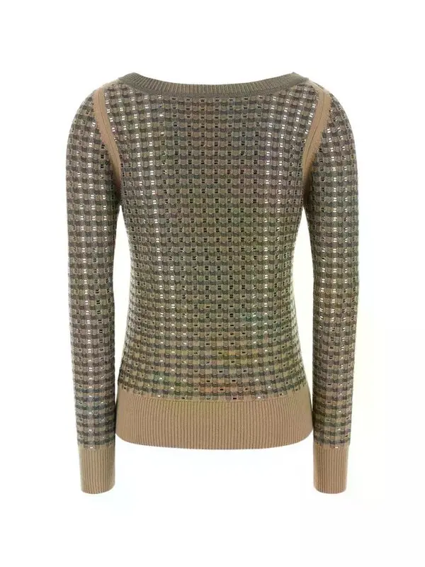 Ermanno Scervino Sequin-embellished Gingham-knit Sweater