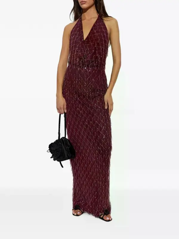 ROTATE BY BIRGER CHRISTENSEN Sequins Halterneck Maxi Dress Dark