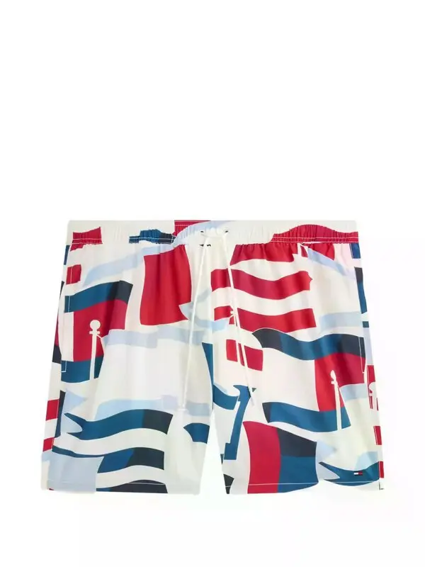 Tommy Hilfiger Graphic-print Drawstring Swim Shorts - Neutrals
