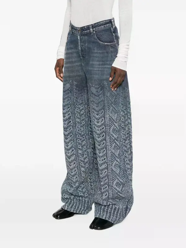 DIESEL® Cable-knit Print Wide-leg Jeans