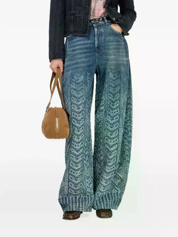 DIESEL® Cable-knit Print Wide-leg Jeans