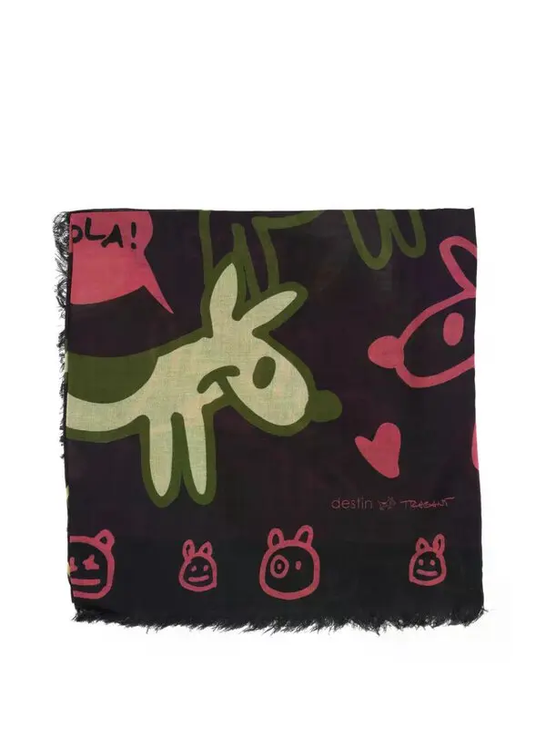 Destin Graphic-print Frayed Scarf - Black