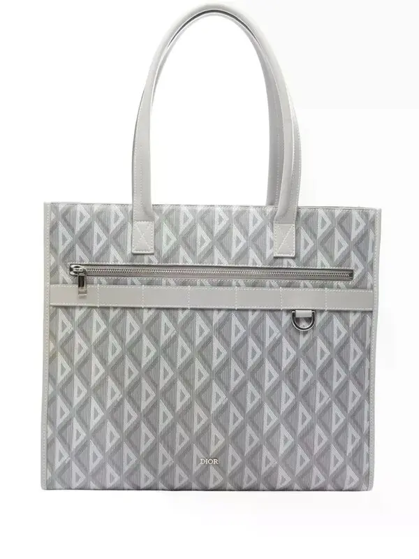 Dior 2021-2026 Large Cd Diamond Coated Canvas Safari Tote Bag - Grey