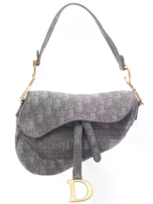 Dior 2010-2026 Oblique Denim Embroidered Saddle Bag Shoulder Bag