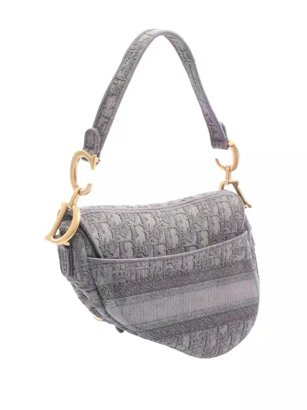 Dior 2010-2026 Oblique Denim Embroidered Saddle Bag Shoulder Bag