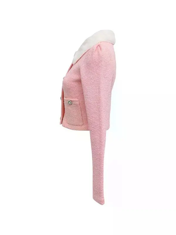 SELF-PORTRAIT Faux-fur Collar Cropped Sweater