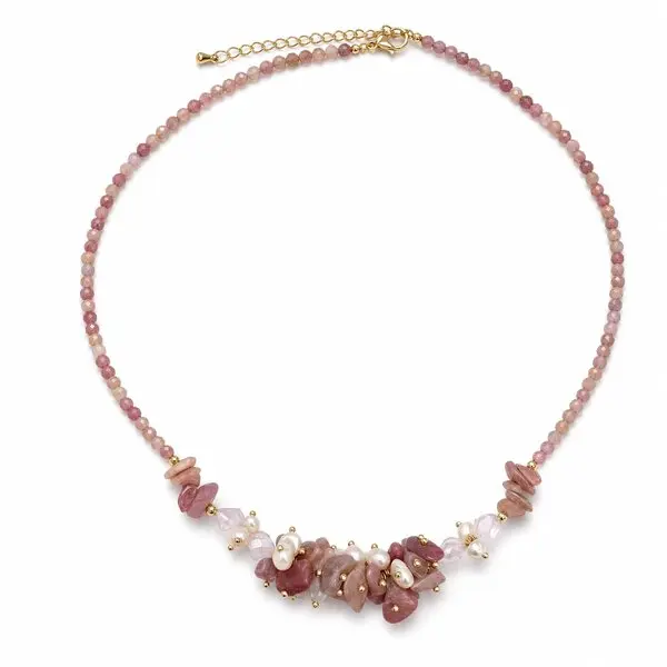 ANGEL BAROCCO Gemstone, Rose Quartz & Freshwater Pearl Cluster Necklace - Pink