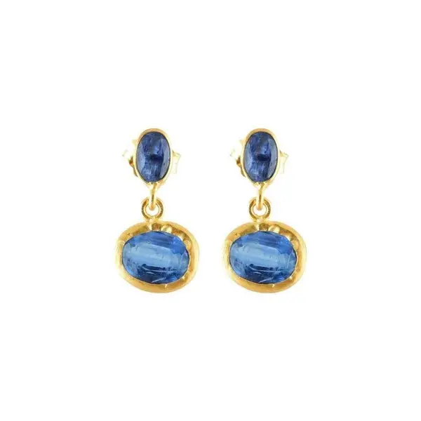 OPIUM JEWELS Gold / Blue Double Droplet Oval Studs Kyanite - Gold/blue