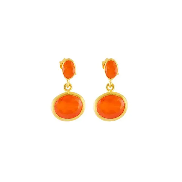 OPIUM JEWELS Gold / Orange Double Droplet Oval Studs Carnelian - Gold/orange