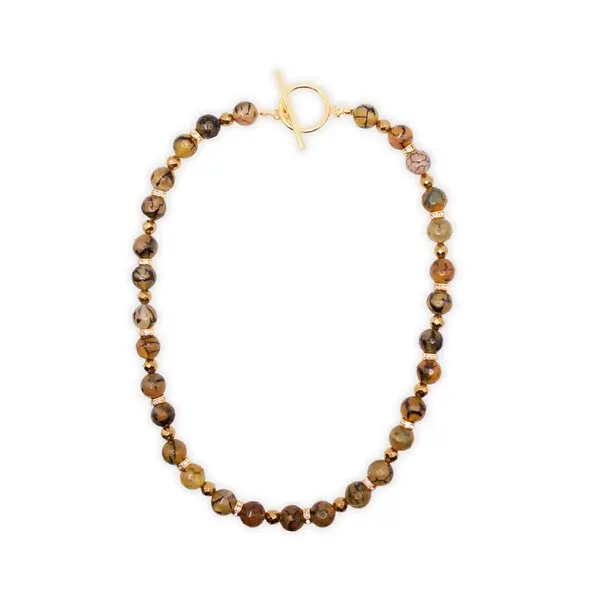 URBANE JEWELRY STUDIO Gold / Brown Rich Passion Fire Agate & Hematite Necklace