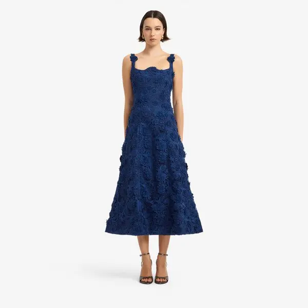 LEO LIN Odette Lace Midi Dress - Navy