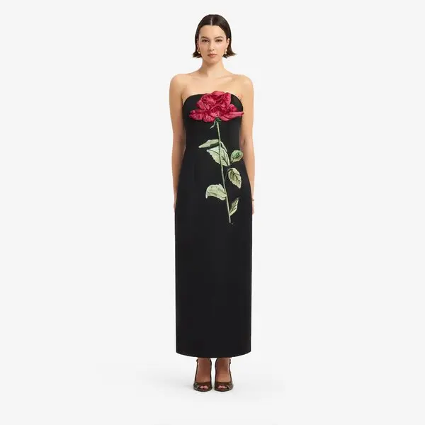 LEO LIN Rayna Appliqué Rose Maxi Dress