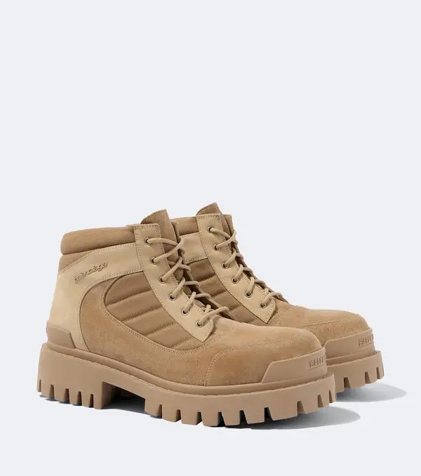 Balenciaga Suede Combat Boots - Beige