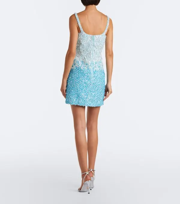 LA FUORI Ombré Floral Sequined Silk Minidress