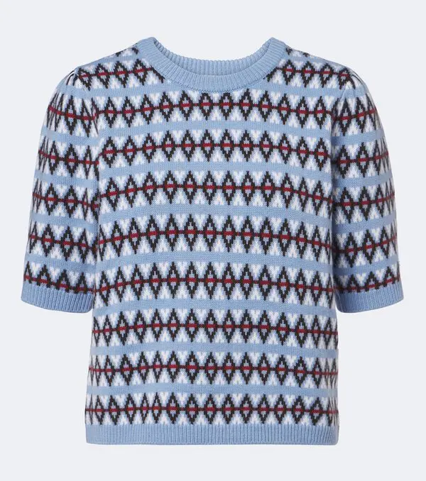 FRAME Jacquard Wool And Cashmere Sweater - Blue