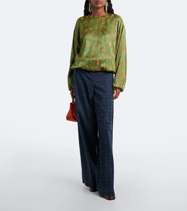 Dries Van Noten Plaid Cotton Flannel Wide-leg Trousers
