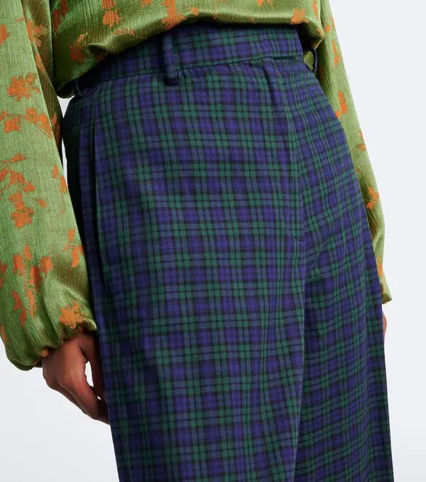 Dries Van Noten Plaid Cotton Flannel Wide-leg Trousers