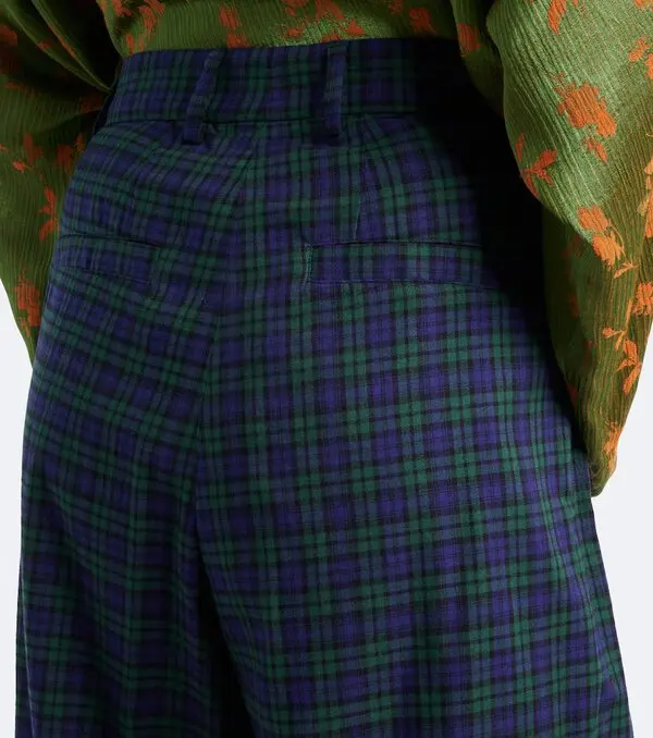 Dries Van Noten Plaid Cotton Flannel Wide-leg Trousers