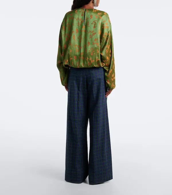 Dries Van Noten Plaid Cotton Flannel Wide-leg Trousers